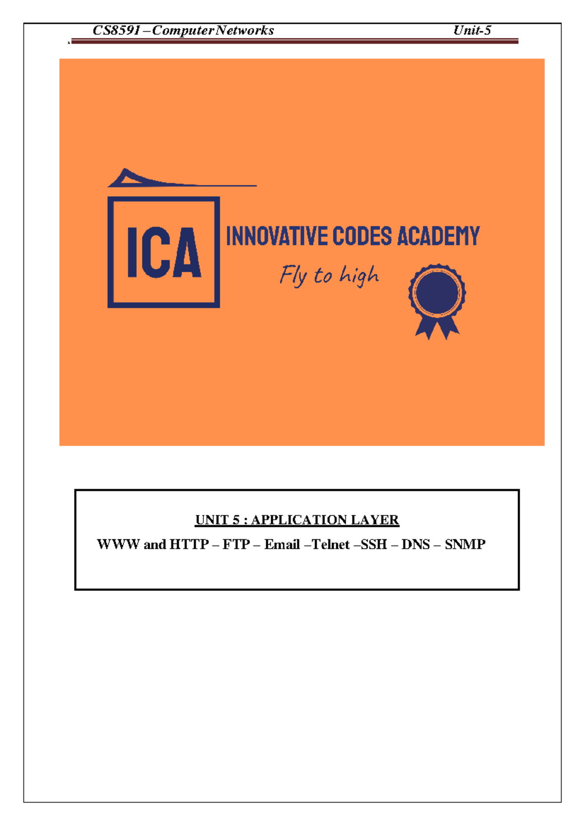CN-UNIT-5 240522 194426 - UNIT 5 : APPLICATION LAYER WWW and HTTP – FTP – Email – Telnet – SSH ...