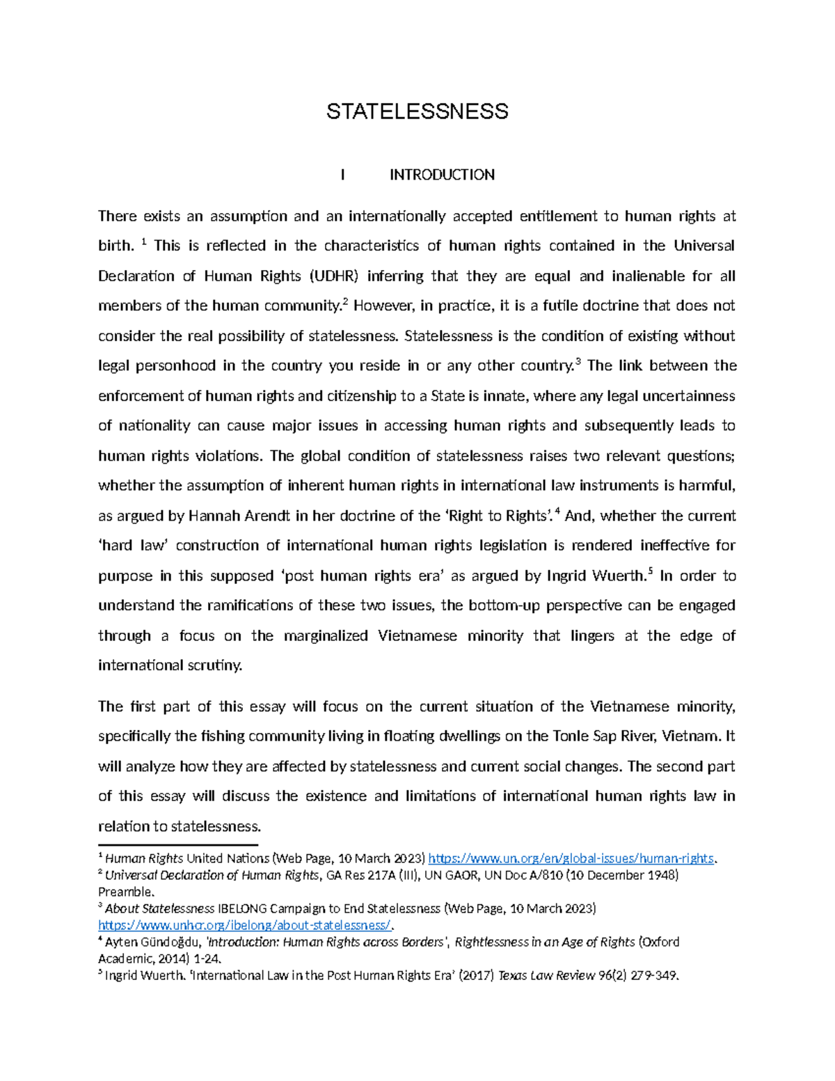 Social Justice Paper - Statelessness - STATELESSNESS I INTRODUCTION ...
