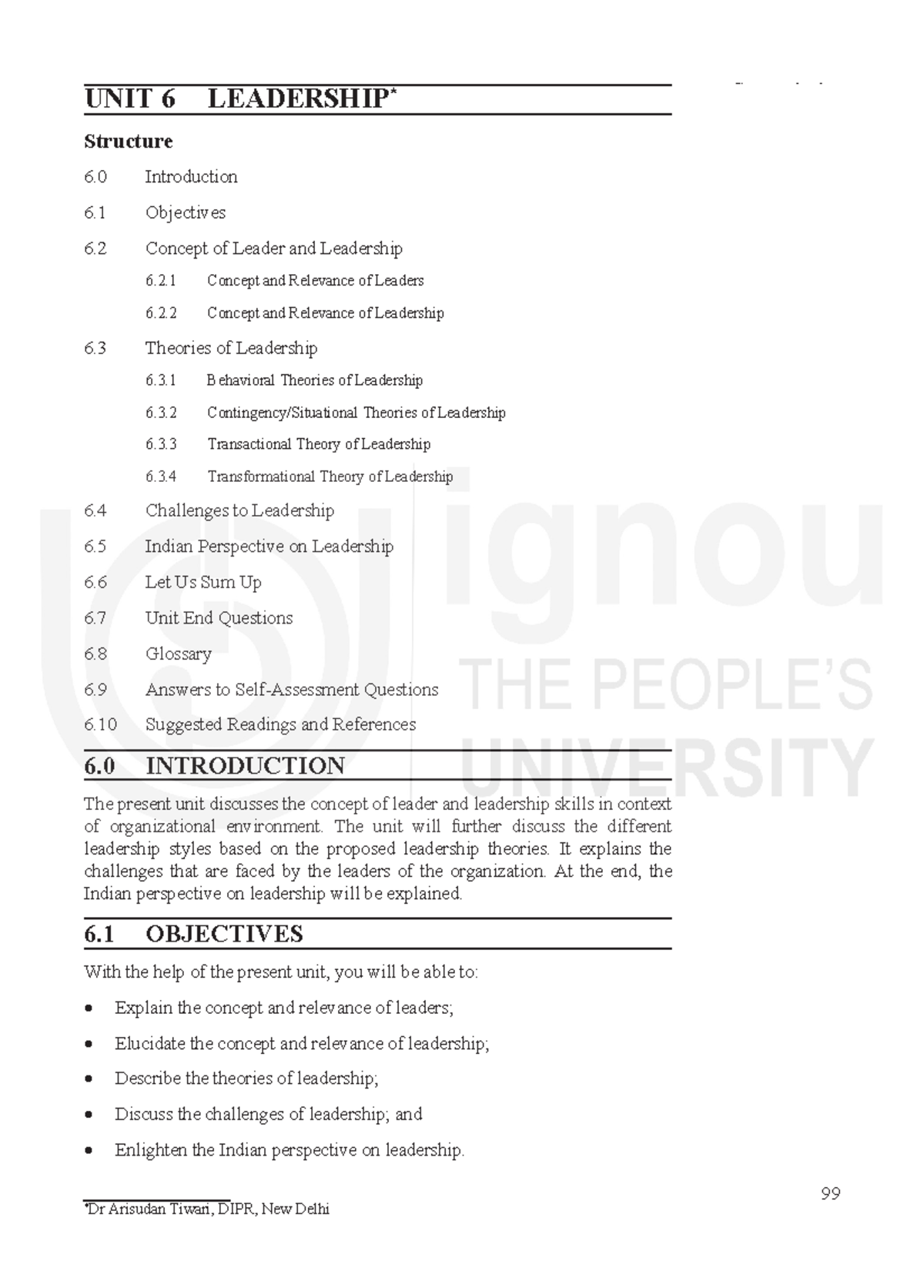 Unit-6 - 99 Communication UNIT 6 LEADERSHIP * Structure 6 Introduction ...