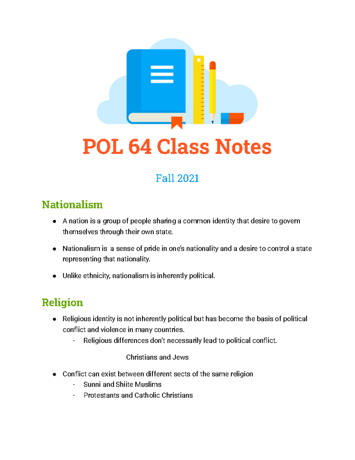 Class notes POL 4 (A) - Class notes POL 4 (A) - POL 64 Class Notes Fall ...