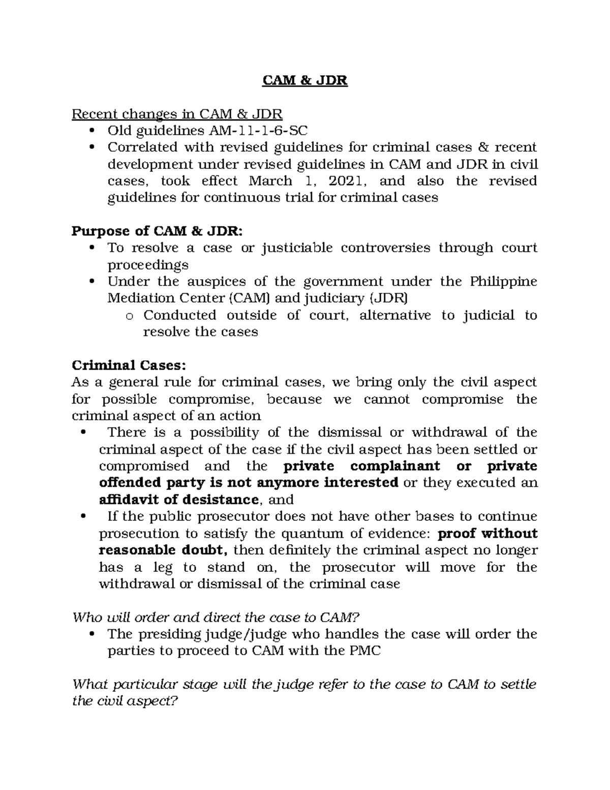 CAM and JDR - Notes on ADR - CAM & JDR Recent changes in CAM & JDR Old ...