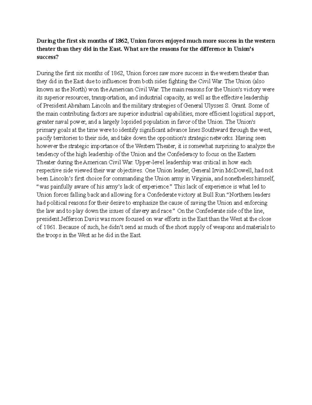 Union Success in the West, January-June 1862 - During the first six ...