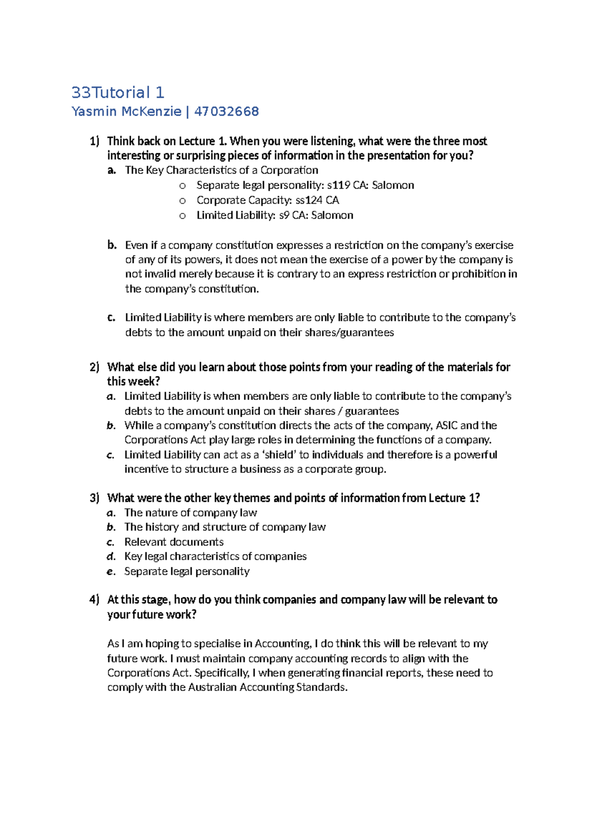 Tutorial 1 Submission - 33Tutorial 1 Yasmin McKenzie | 47032668 1 ...