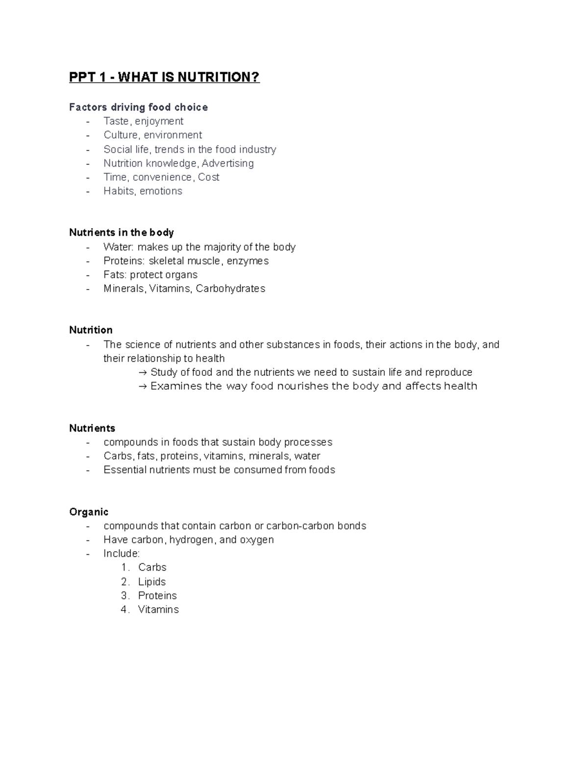 NUTR 2030 notes- Intro to Nutrition - PPT 1 - WHAT IS NUTRITION ...