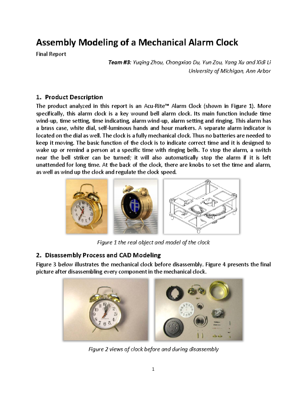 Clock Asssembly Sequence - Assembly Modeling of a Mechanical Alarm Clock Final Report Team #3 ...