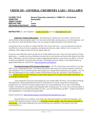 Lab 7 pt2 - lab procedure - Chem 115 - Studocu