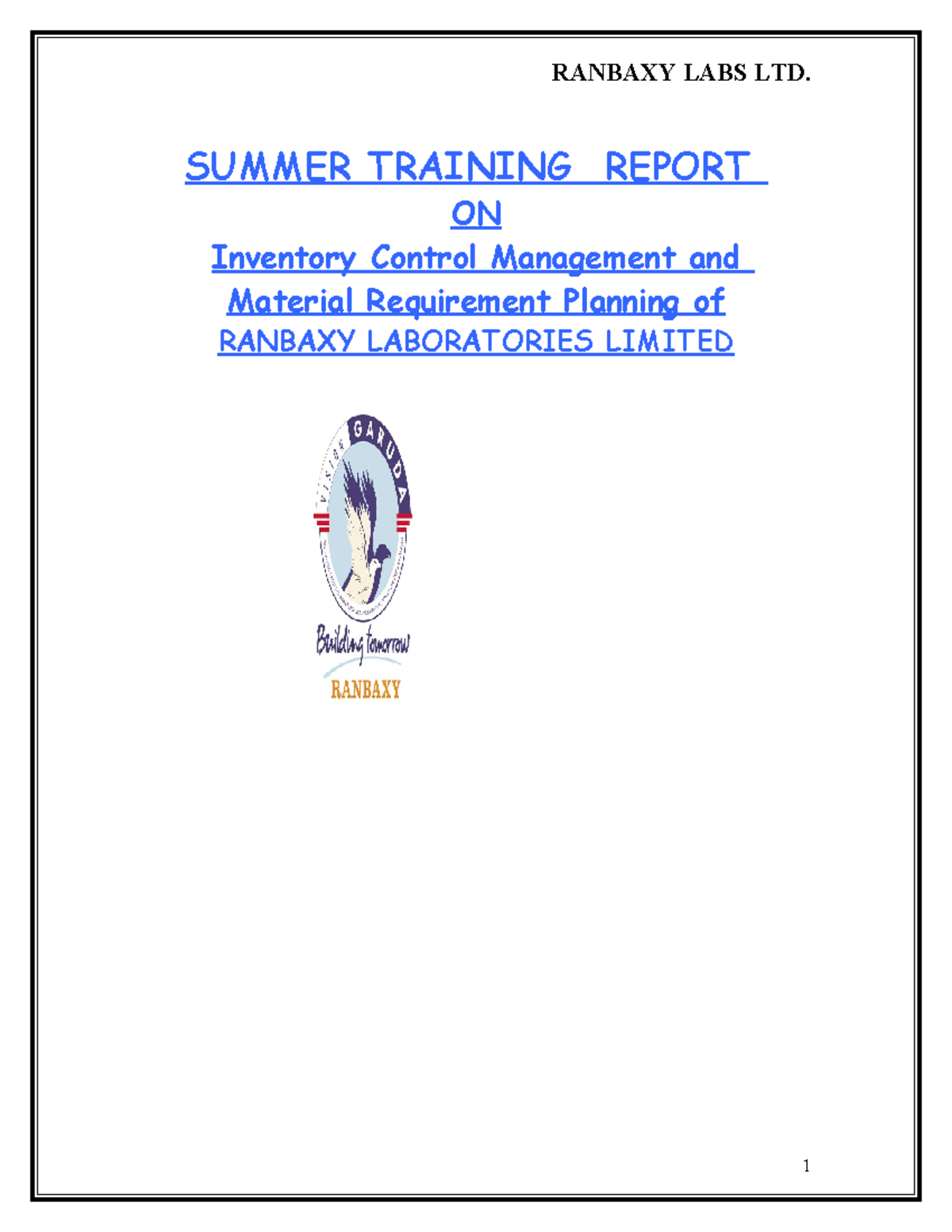 54023351 Project Report on Inventory Control - SUMMER TRAINING REPORT ON Inventory Control - Studocu
