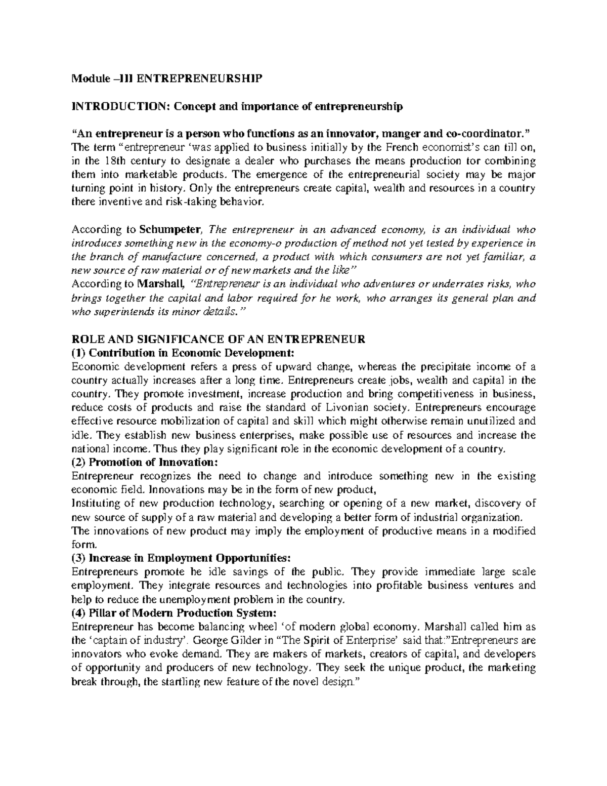 Fybcom sem 1 Module 3 Entrepreneurship - Module – III ENTREPRENEURSHIP ...