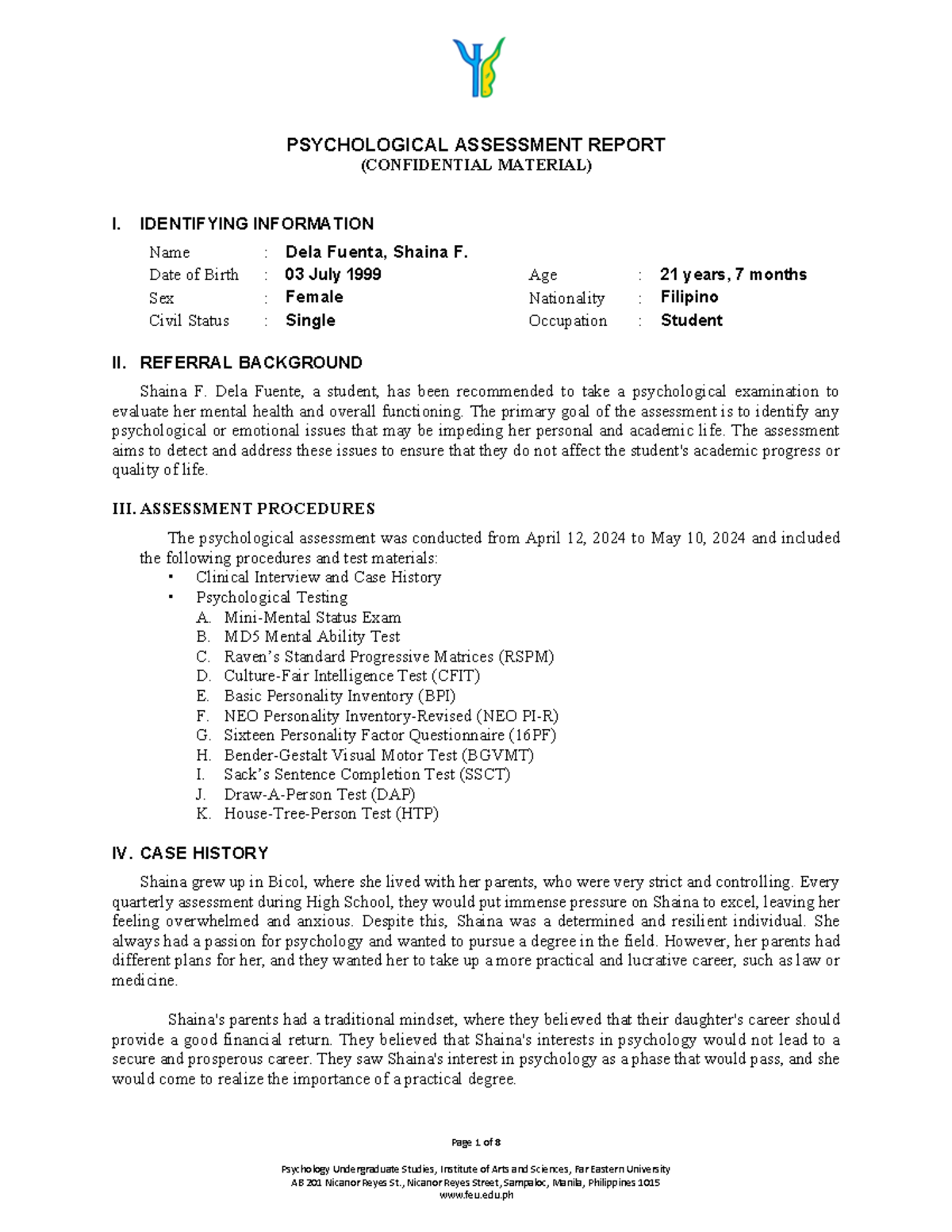 DELA Fuente Psych Report - Page 1 of 8 Psychology Undergraduate Studies ...