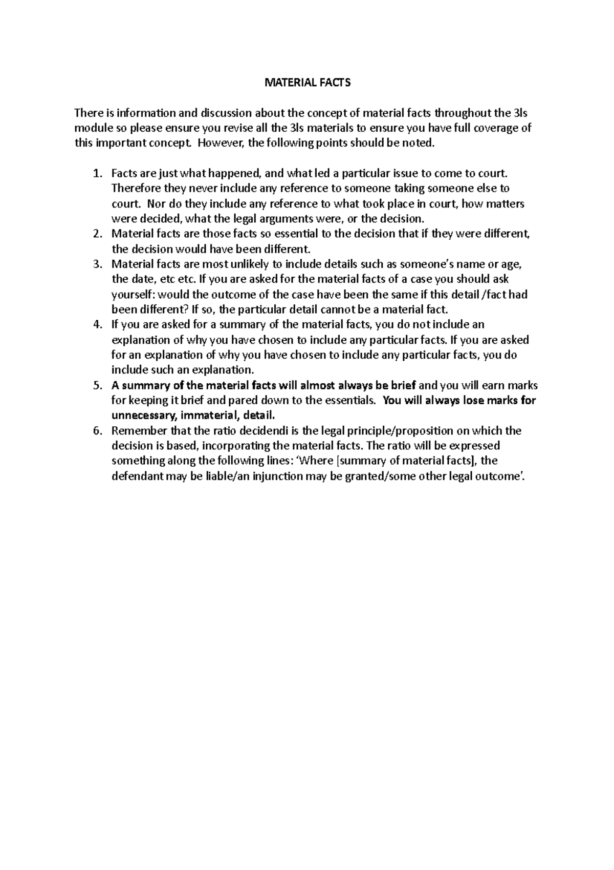 Material Facts - Lecturer - Cherry James - MATERIAL FACTS There is ...