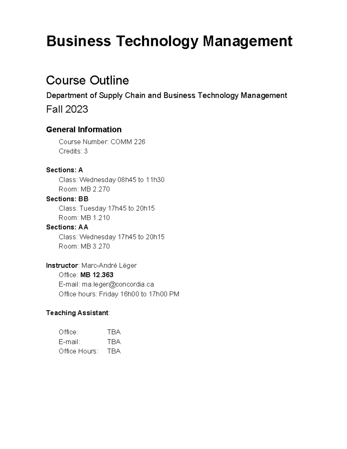 226 outlineeeeee - Business Technology Management Course Outline ...
