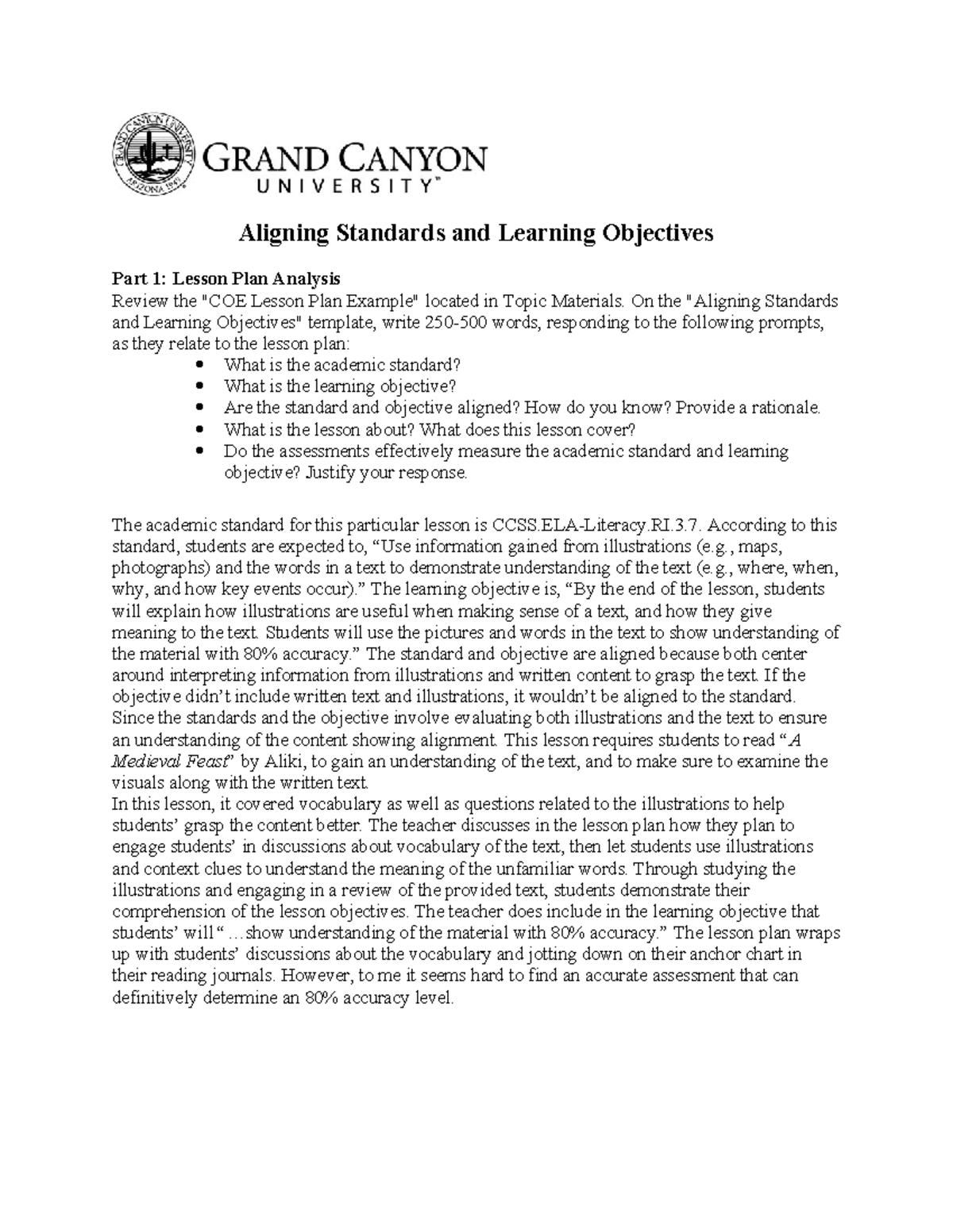 ELM 210 Aligning Standards and Learning Objectives - Aligning Standards ...