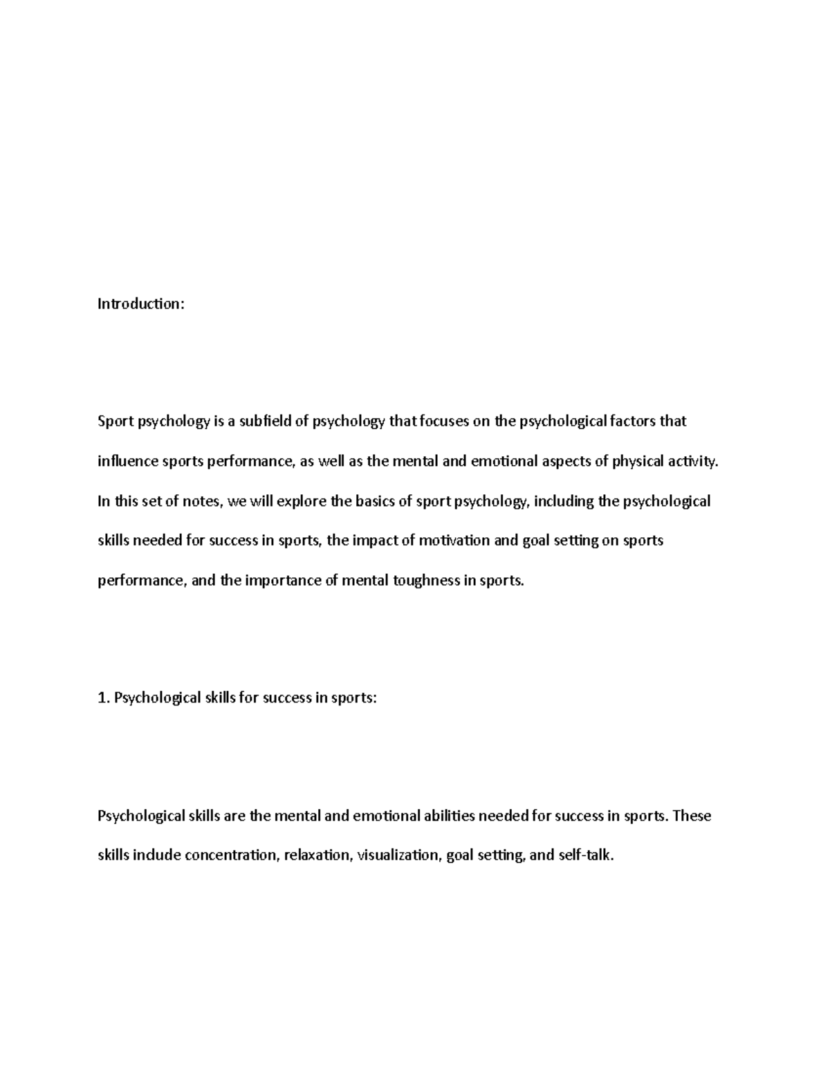 Exercise 2 - Introduction: Sport psychology is a subfield of psychology ...