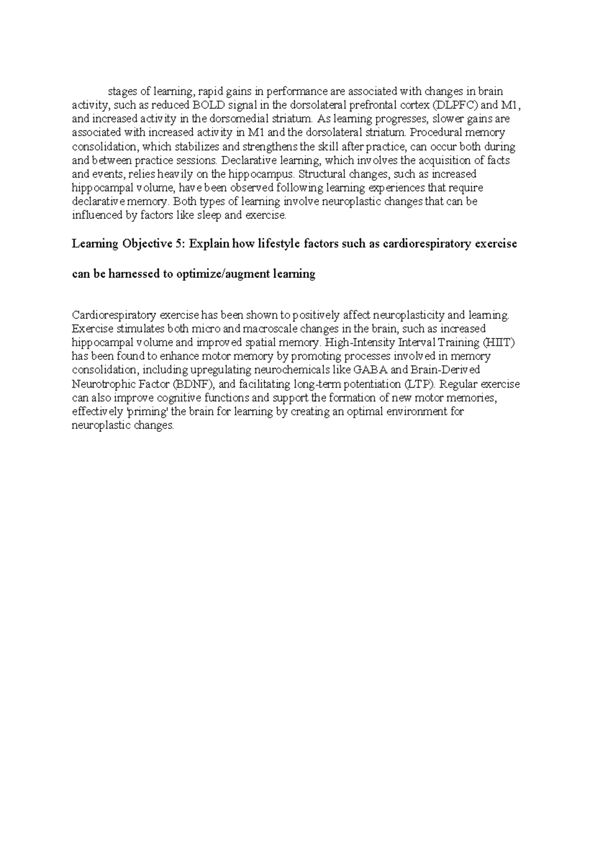 PSY3041 Final Exam: Stages of Learning & Exercise Impact on ...