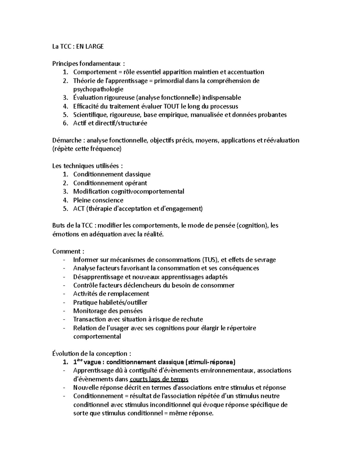 La TCC - résumé des 3 vagues de la TCC - La TCC : EN LARGE Principes fondamentaux : 1 ...