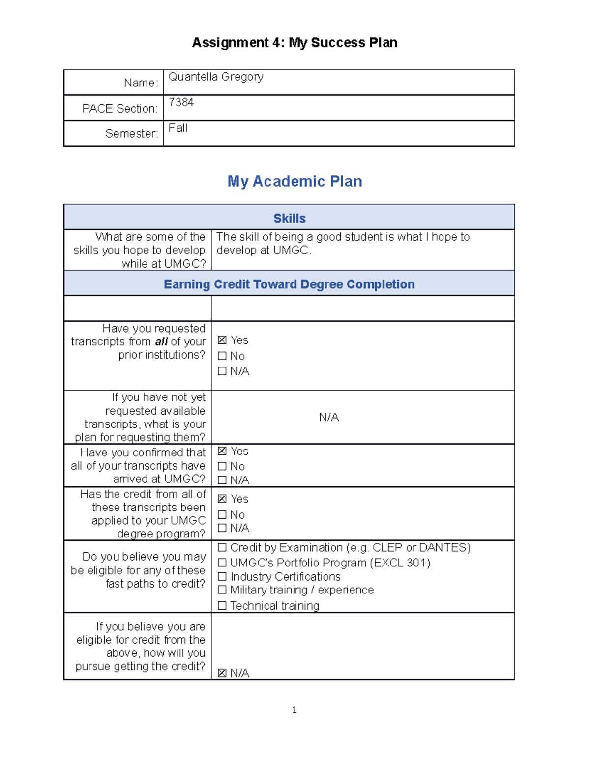 PACE 100 Assignment 4 Template - Name: Quantella Gregory PACE Section ...