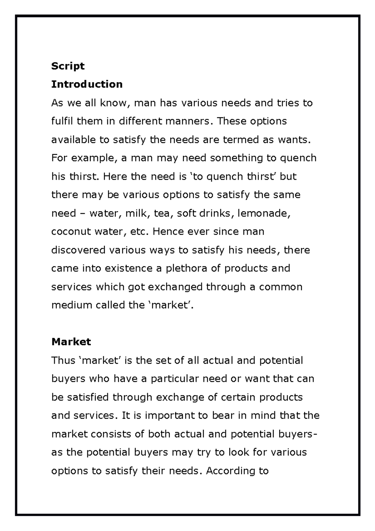 Introduction Marketing management - Script Introduction As we all know ...