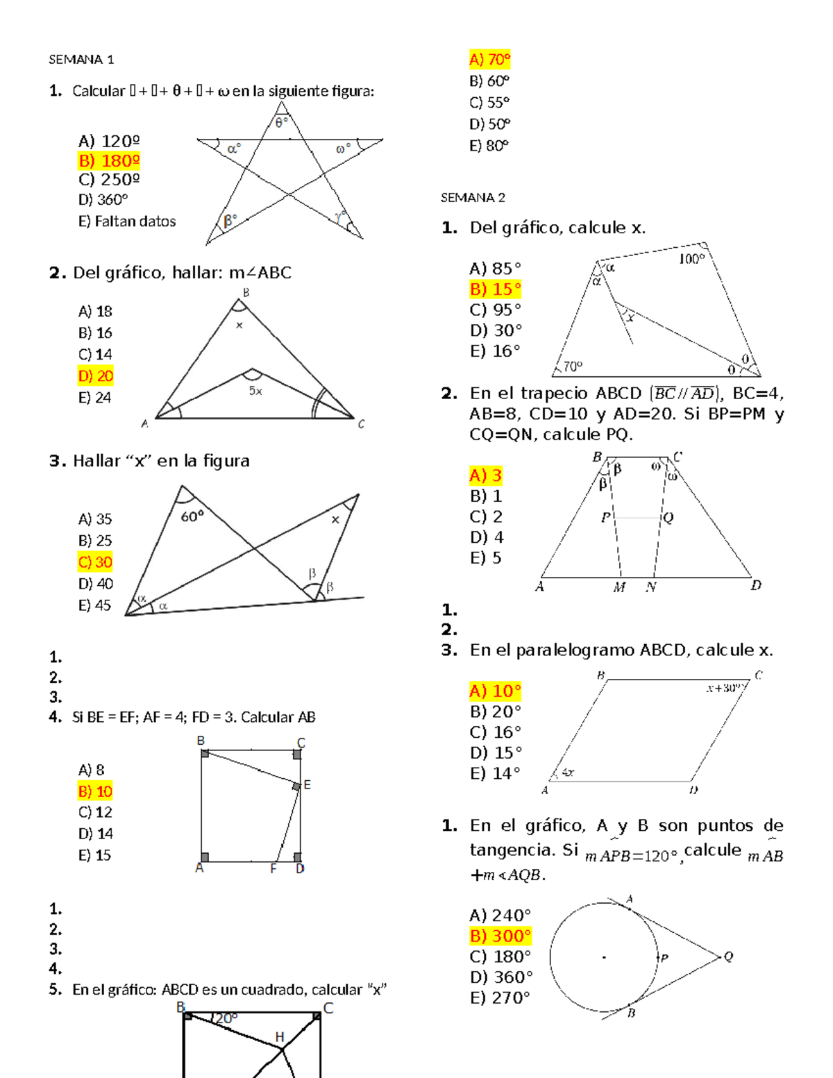 25 problemas de geometría - SEMANA 1 Calcular + + + + en la siguiente ...