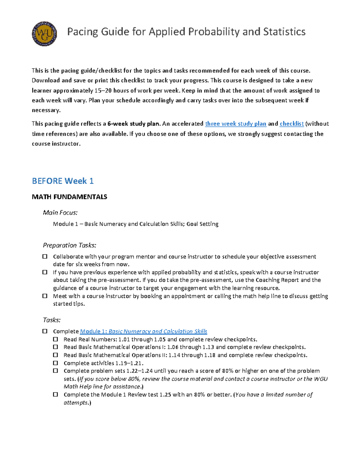 C955 pacing-guide 6wk - C955 recommended course pacing guide for 6 ...