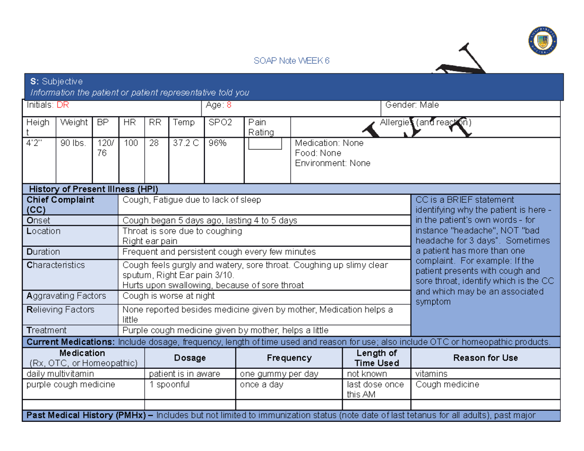 NR 509 SOAP Note week 6 Shadow health - NR-509 - Chamberlain University ...