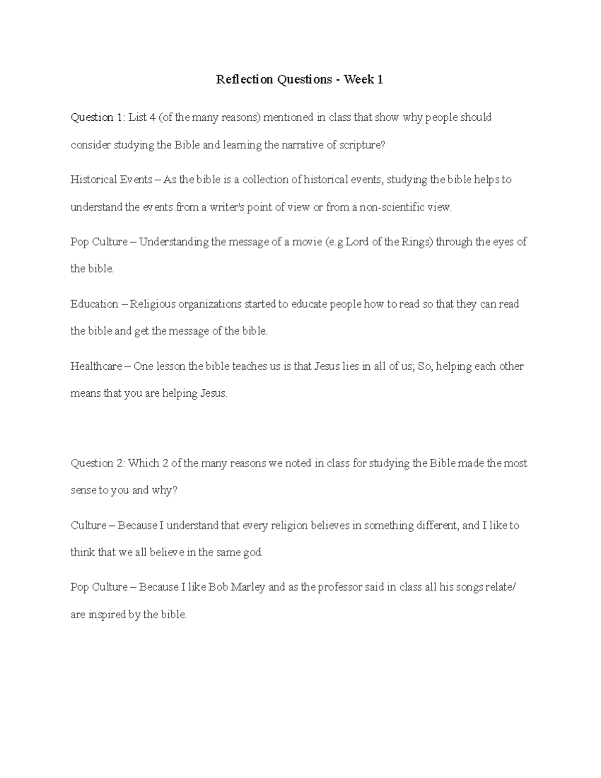 REL 232 - Reflection Questions Week 1 - Reflection Questions - Week 1 ...