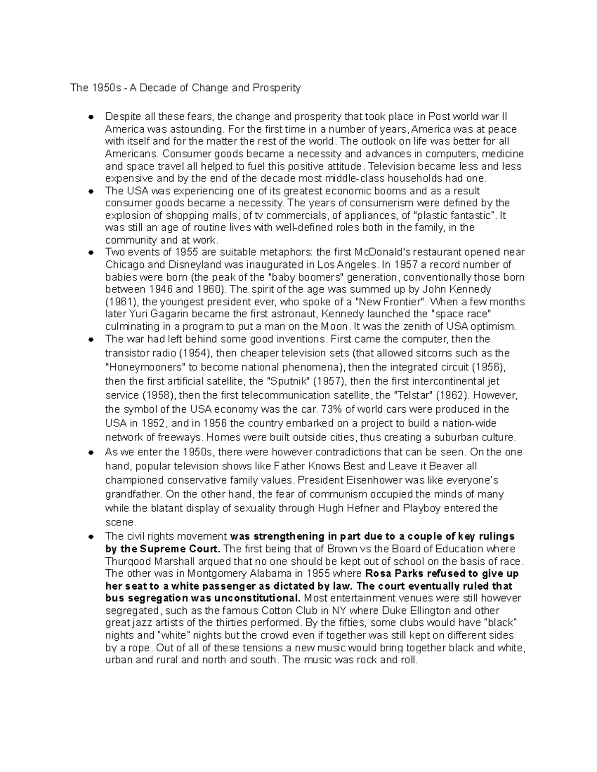 Module 1B - lecture notes - The 1950s - A Decade of Change and ...