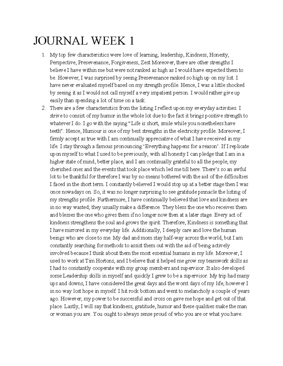 BUSI 1600 Journal WEEK 1-6 FOR Feedback - JOURNAL WEEK 1 My top few ...