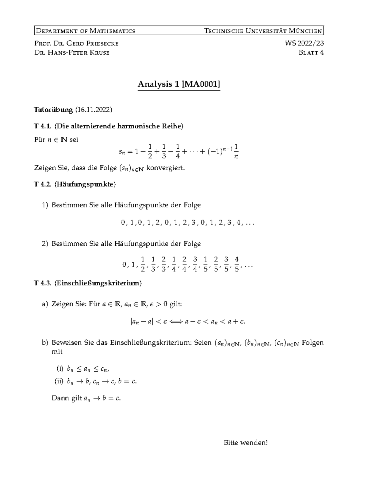 Blatt 04TH - Tutorial Sheet - Department of Mathematics Technische ...