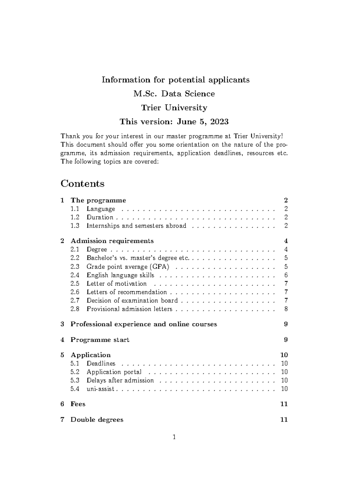 Trier university application req - Information for potential applicants M. Data Science Trier ...