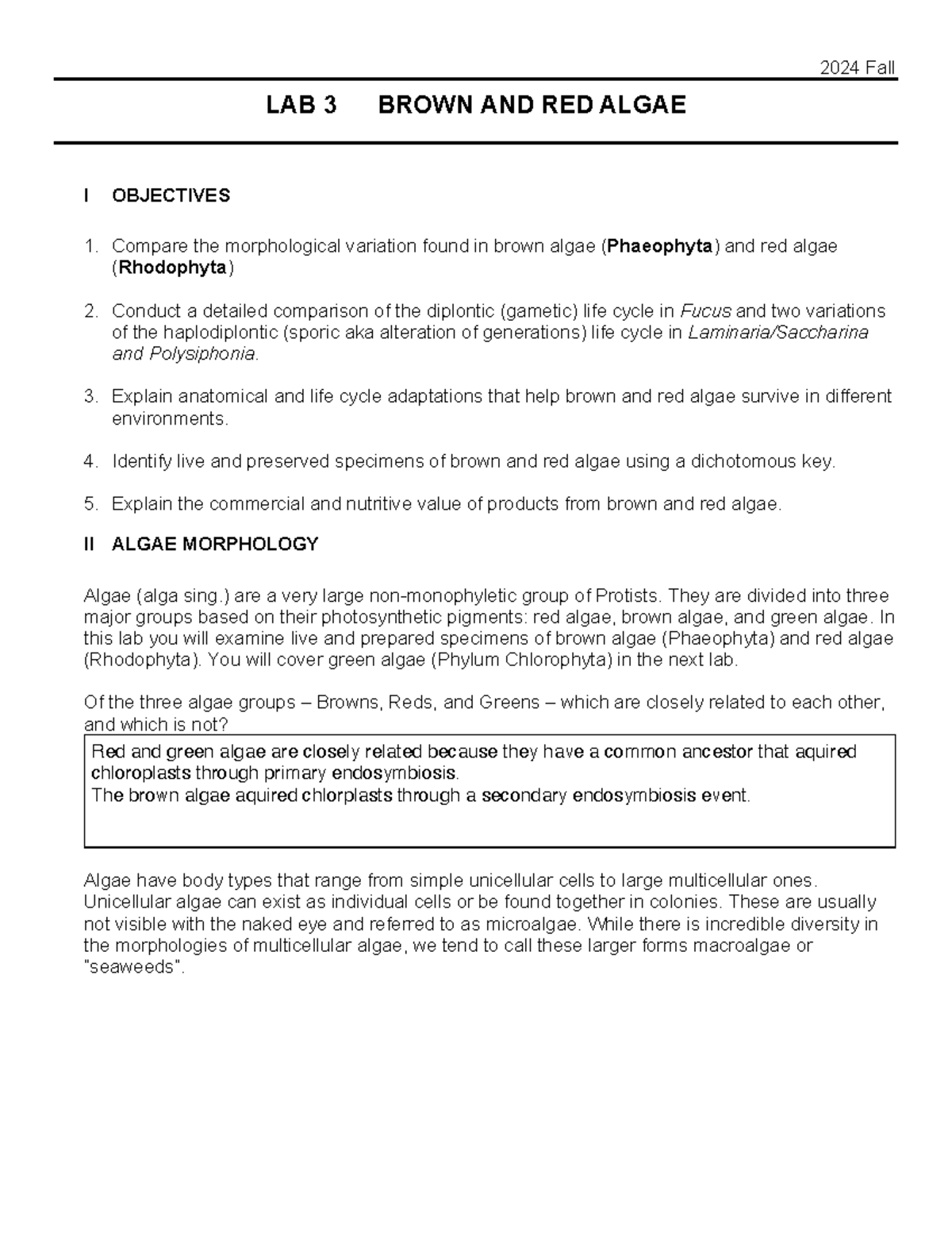 Lab 3 - Brown and Red Algae (2024Fall) Student - LAB 3 BROWN AND RED ...