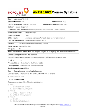 HEED 1000, Course Outline, A01, Winter 2022 - Course Start Date: Course End Date: Academic Term ...