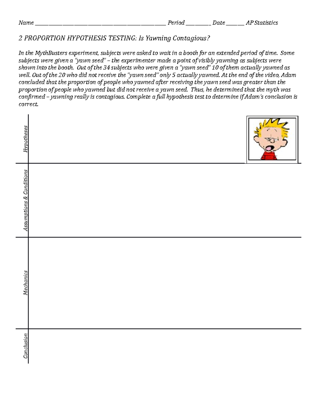 2 Prop Hyp Test CW - 2 Proportion Hypothesis Test Classwork, blank ...