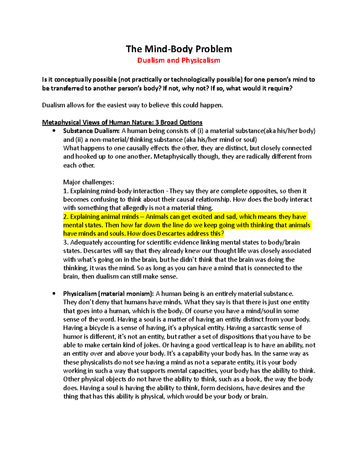 Philosophy - Mind & Body Problem - PHI 2010-01C - EFSC - Studocu