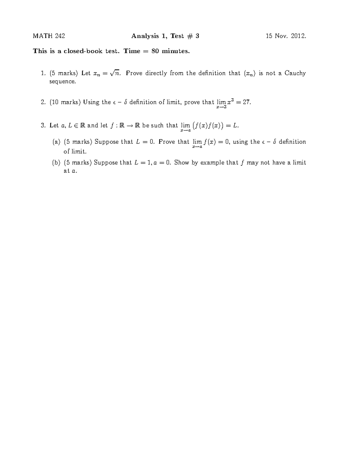Sample/practice exam 15 November 2012, questions - test 3 - MATH 242 ...