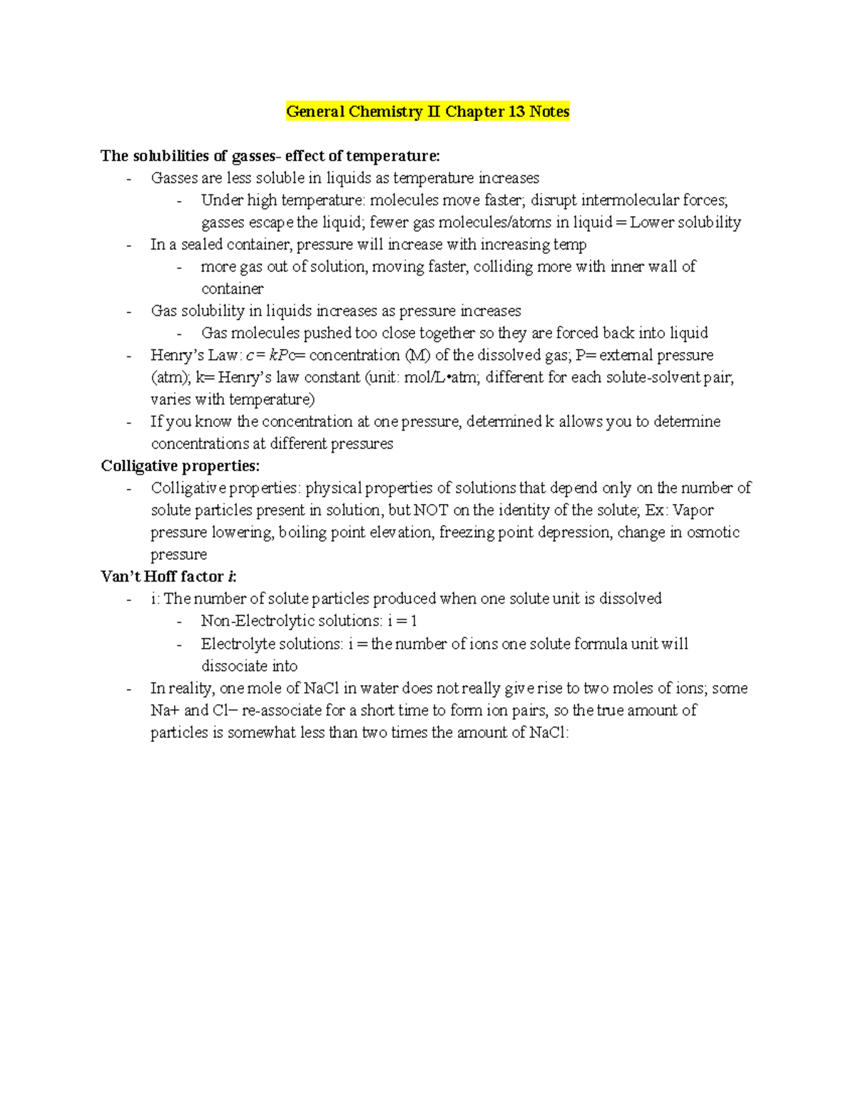 General Chemistry II Chapter 13 Notes Pt 5 - General Chemistry II ...