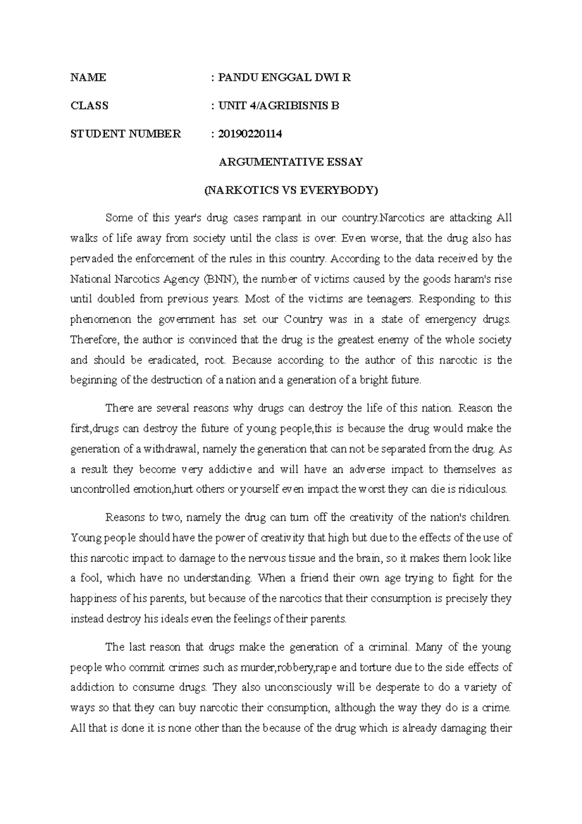 2019 022011 4 Pandu Enggal UNIT 4 Argumentative Essay - NAME : PANDU ...