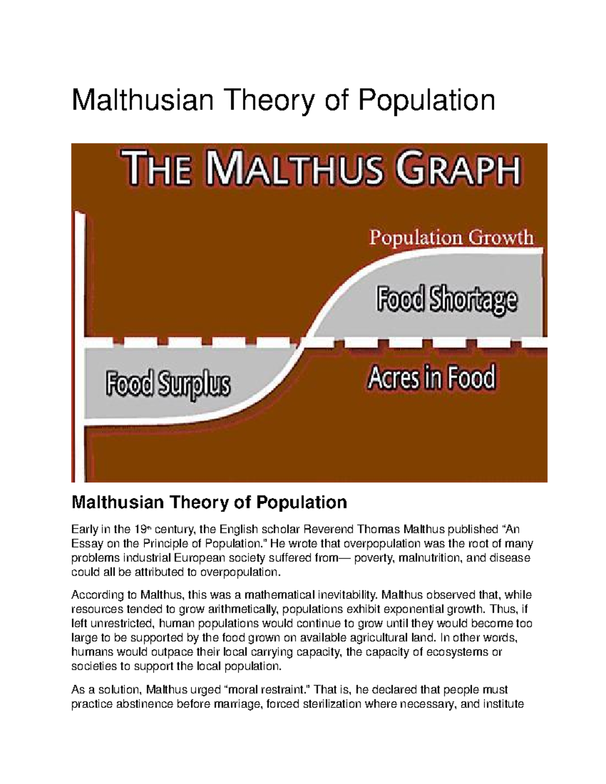Malthusian Theory of Population - Mal thusi an Theor y of Popul ation ...