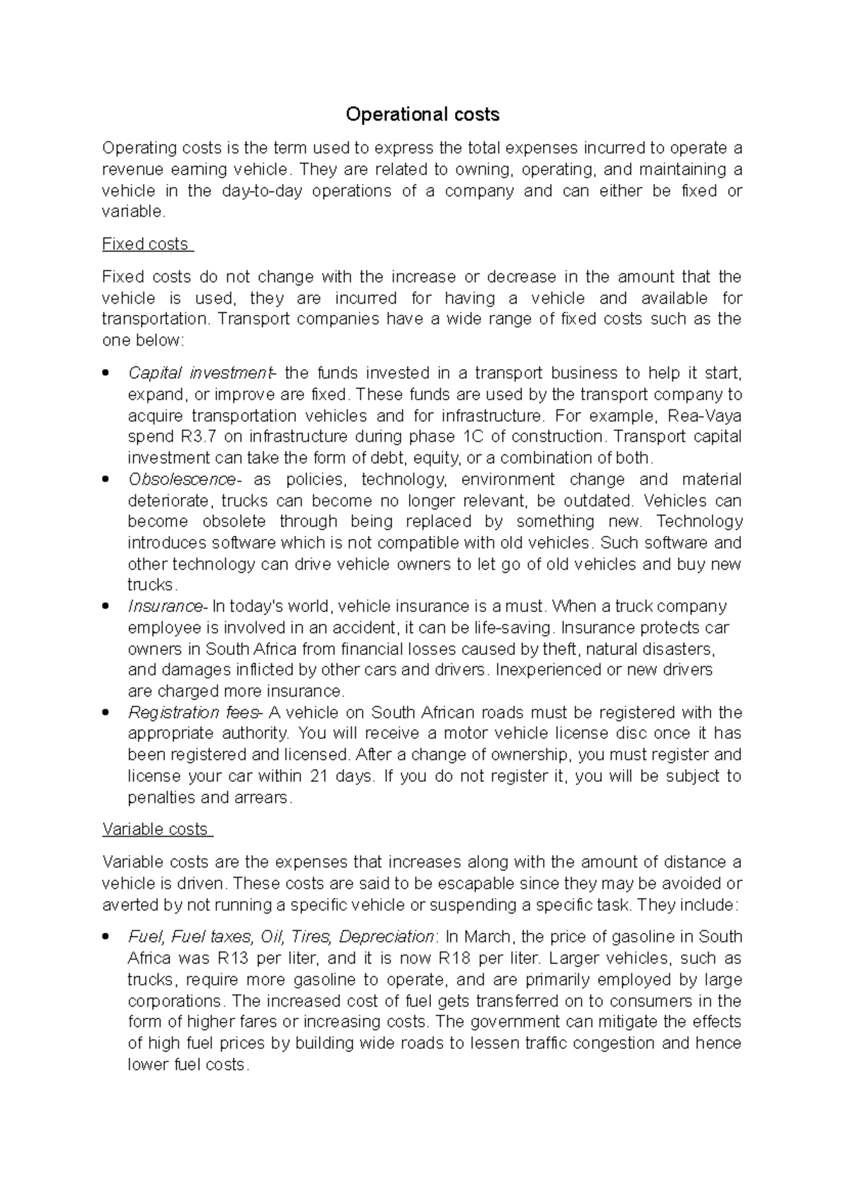 Operational costs - Operationen - UJ - Studocu