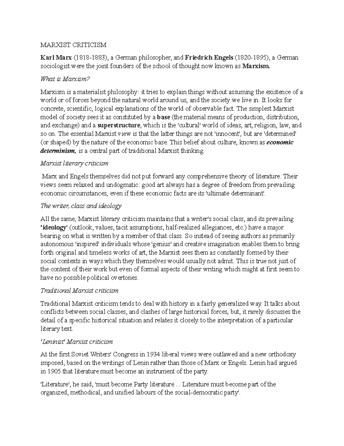 Marxist Criticism - It's a lecture notes - MARXIST CRITICISM Karl Marx ...