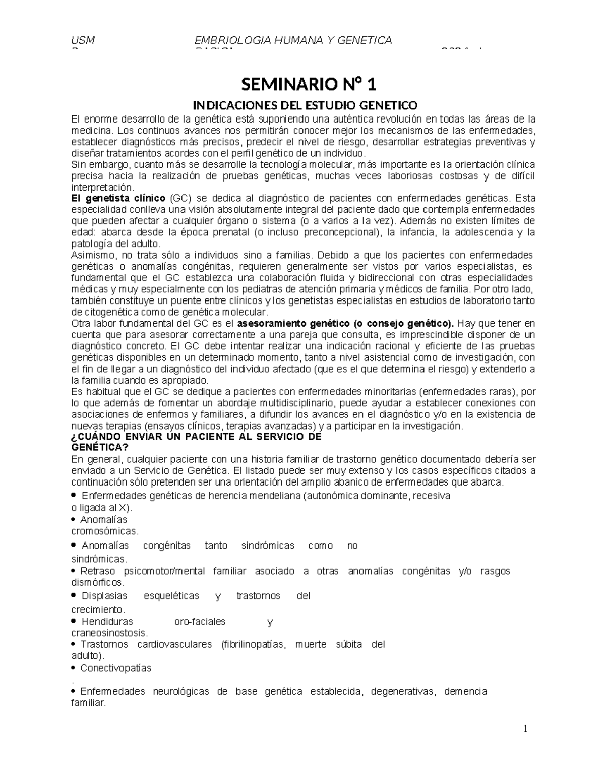 SEM 1 Estudio Genetico 7 - P BASICA 2 024 - I SEMINARIO N° 1 ...