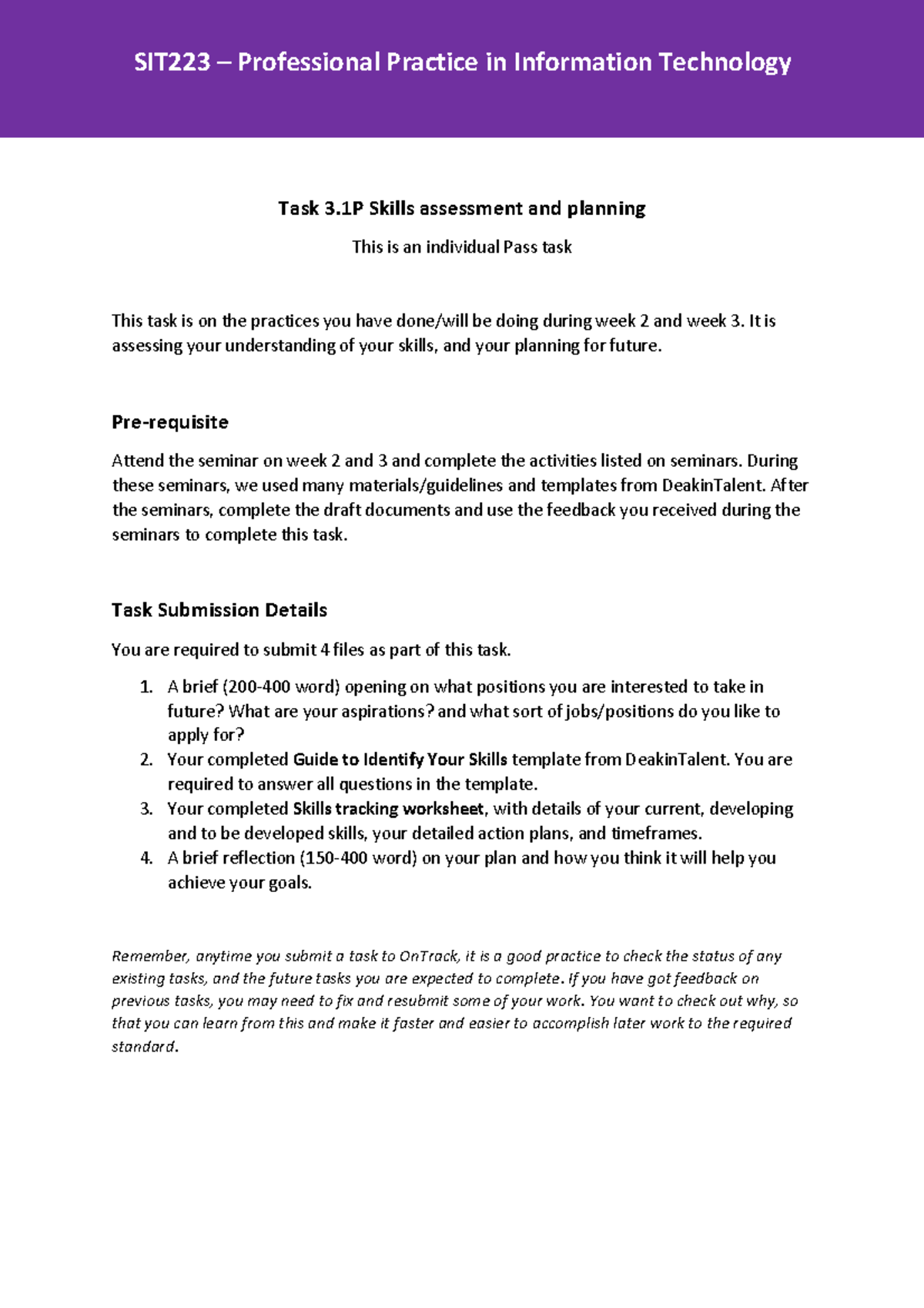 SIT223-3 - SIT223 SIT223 – Professional Practice in Information ...