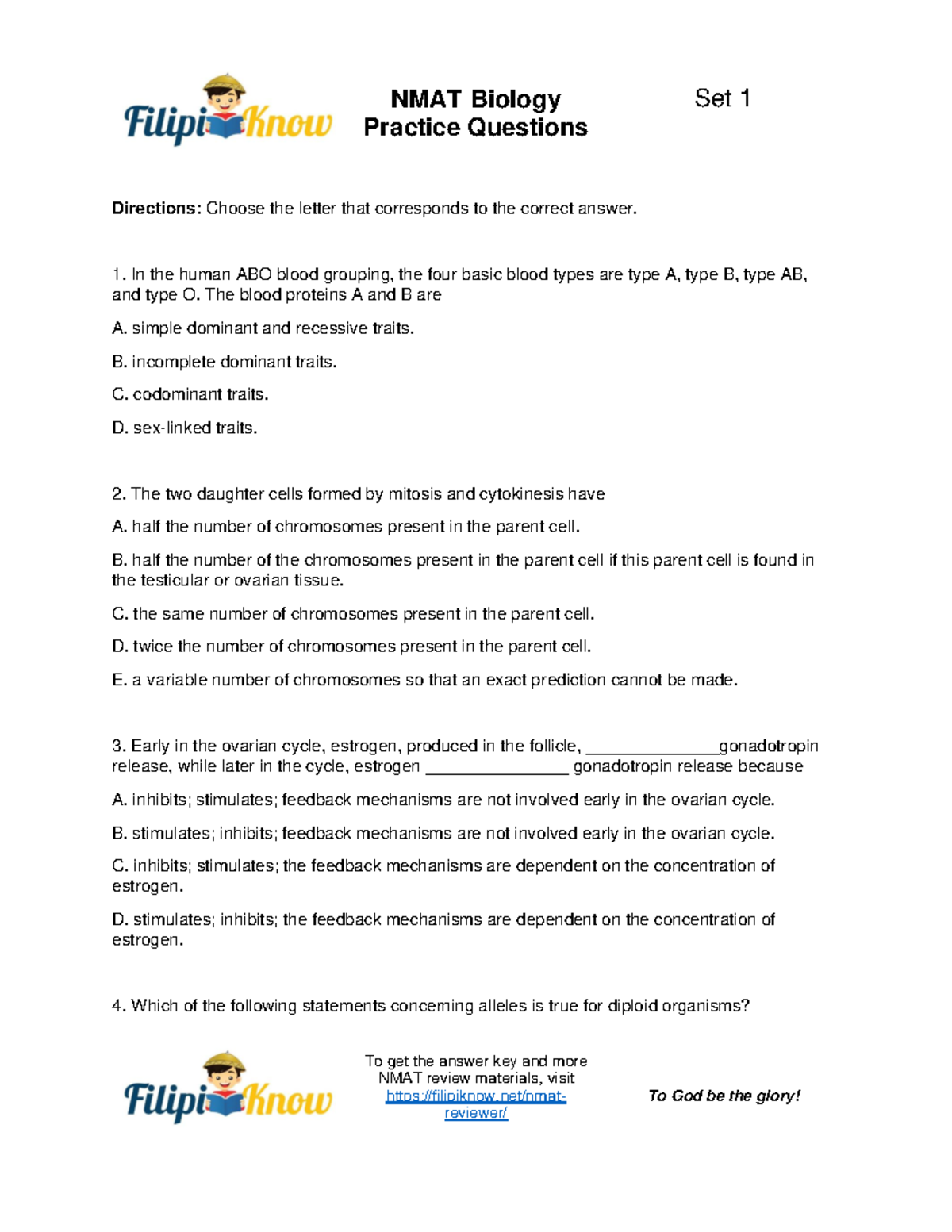 NMAT Biology Practice Questions Set 1 - NMAT Biology Practice Questions ...