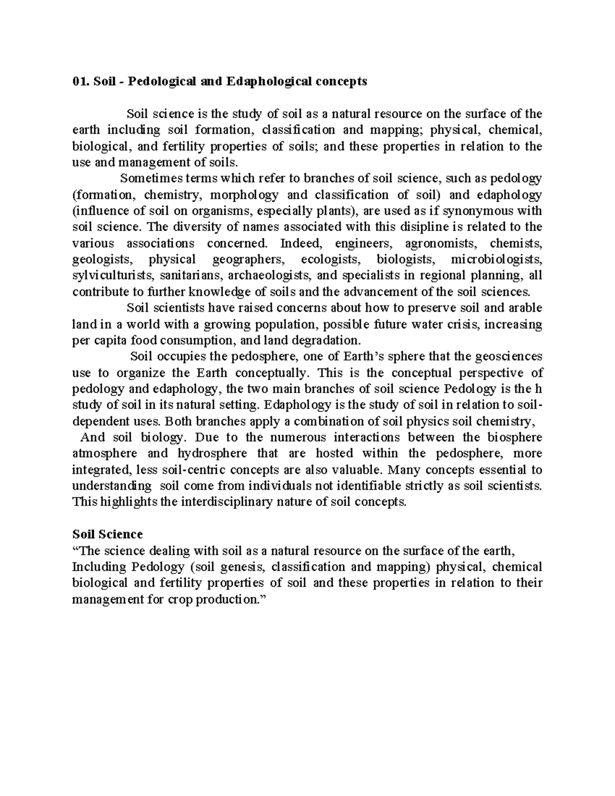 Soil Pedology notes - Soil - Pedological and Edaphological concepts ...