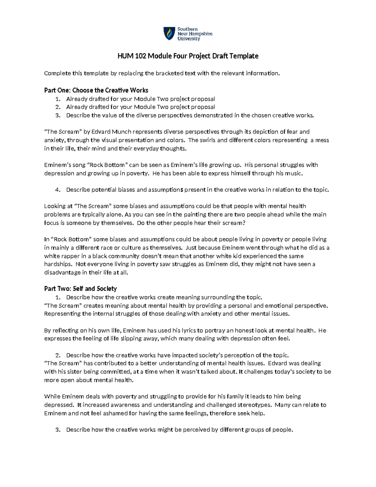 HUM 102 Module Four Project Draft Template - HUM 102 Module Four ...