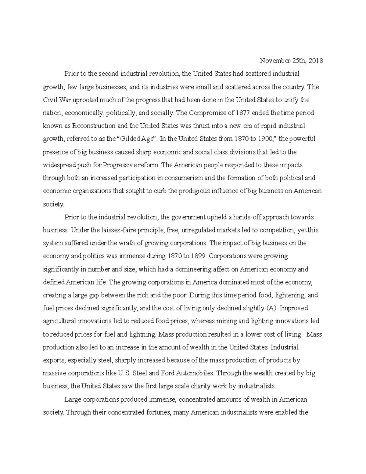 Apush DBQ - November 25th, 2018 Prior to the second industrial ...