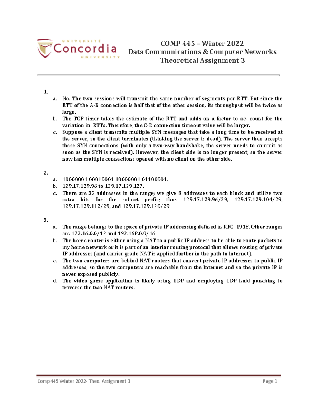 Comp445-W22 TA3 sol - Theory Assignment 3 Solutions - Comp 445 Winter 2022- Theo. Assignment 3 ...