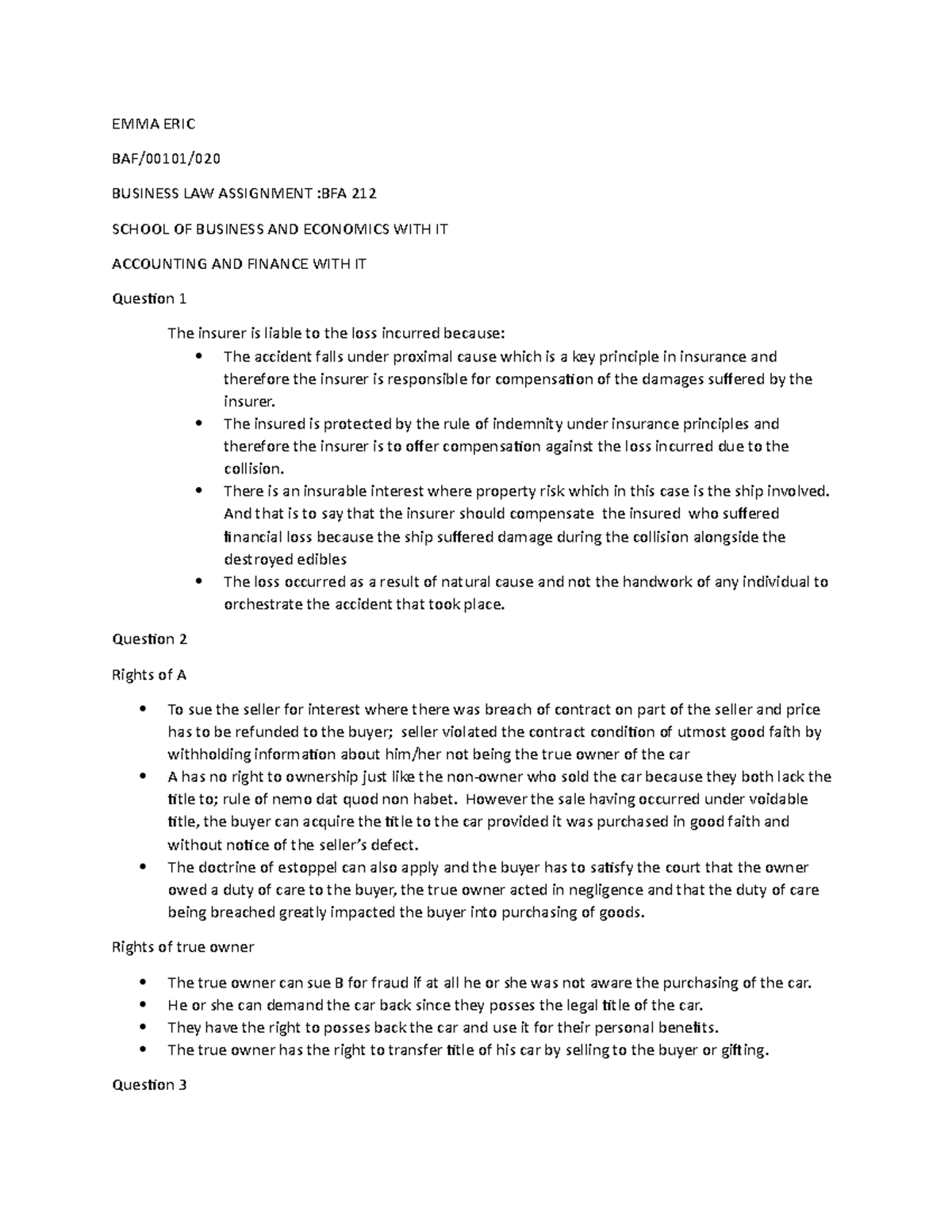 Microsoft Excel Assignment Emma