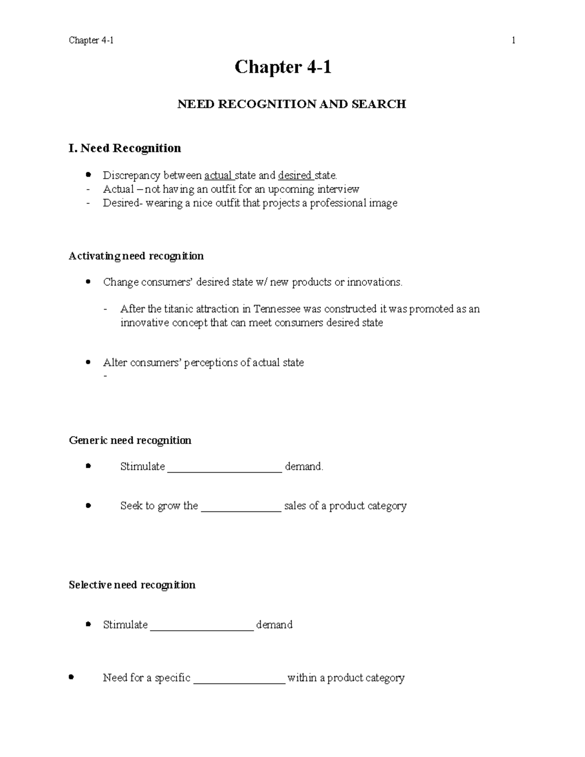 Chapter 4 - Part 1 - Chapter 4- NEED RECOGNITION AND SEARCH I. Need ...