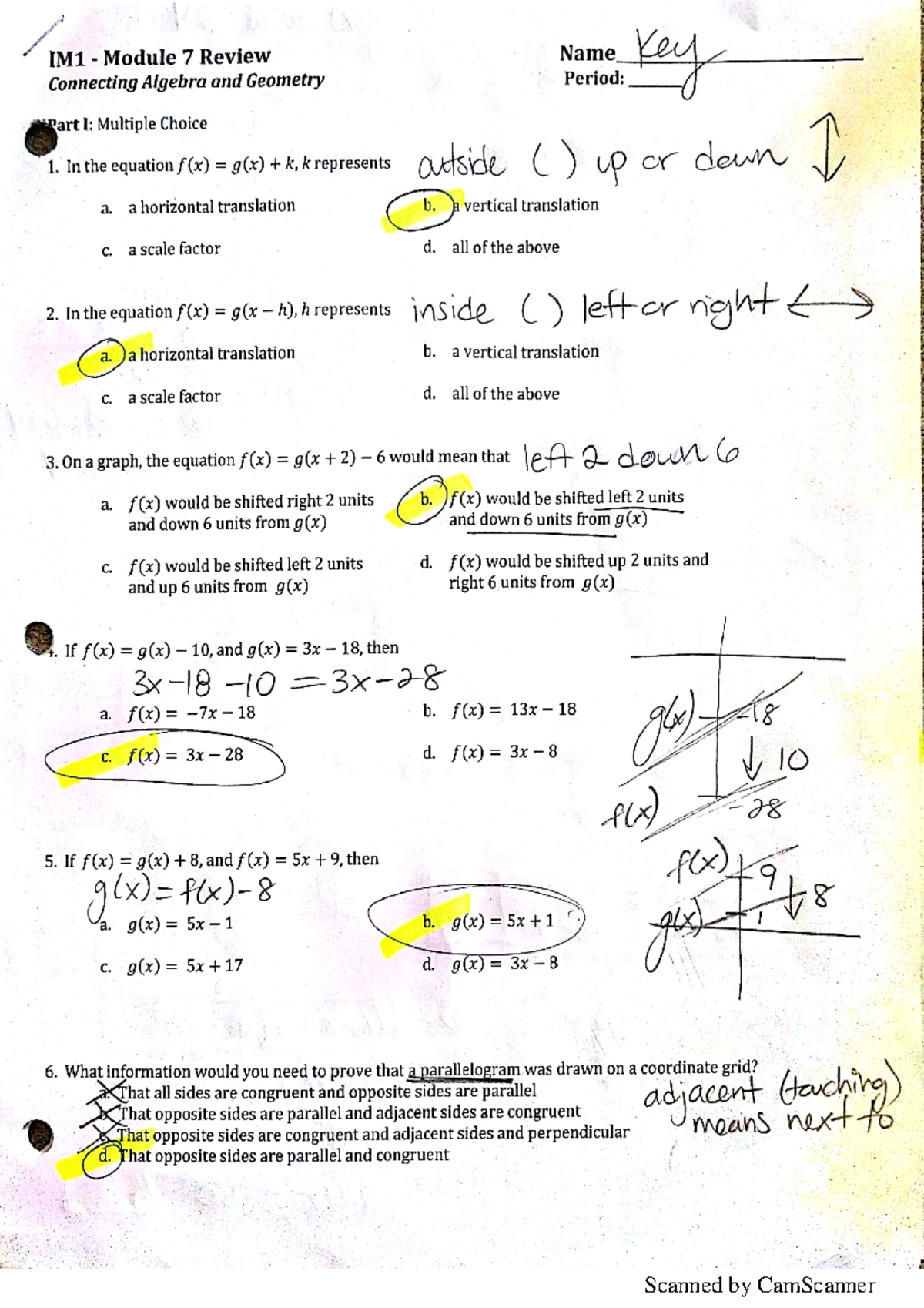 Review 2018, answers - Module 7 Review Name Connecting Algebra and ...