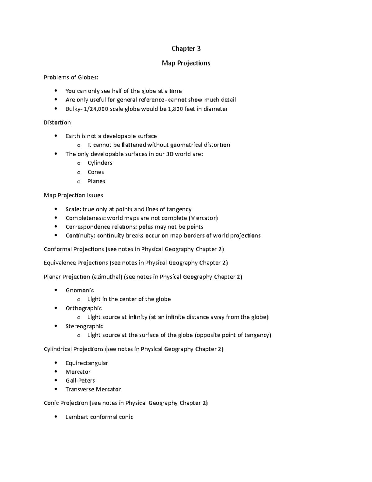 Chapter 3 - Chapter 3 Map Projections Problems of Globes: You can only ...